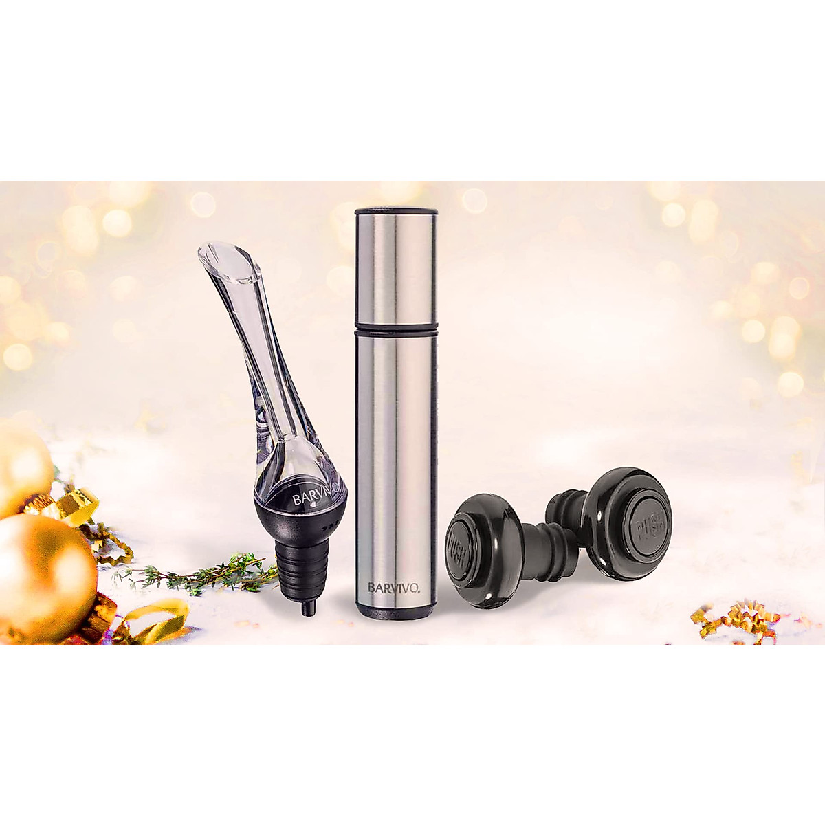 Barvivo Wine Aerator Pourer Spout, Wine Savers Vacuum Pump with 2 Pcs Silicone Wine Stopper - Enjoy & Preserve Red Wine with Our Original Wine Accessories & Wine Gifts - Ultimate Wine Saver Wine Kit