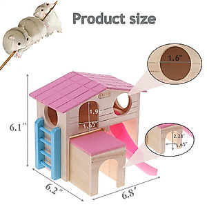 kathson Pet Small Animal Hideout Hamster House with Funny Climbing Ladder Slide Wooden Hut Play Toys Chews for Small Animals Like Dwarf Hamster and Mouse(Pink)