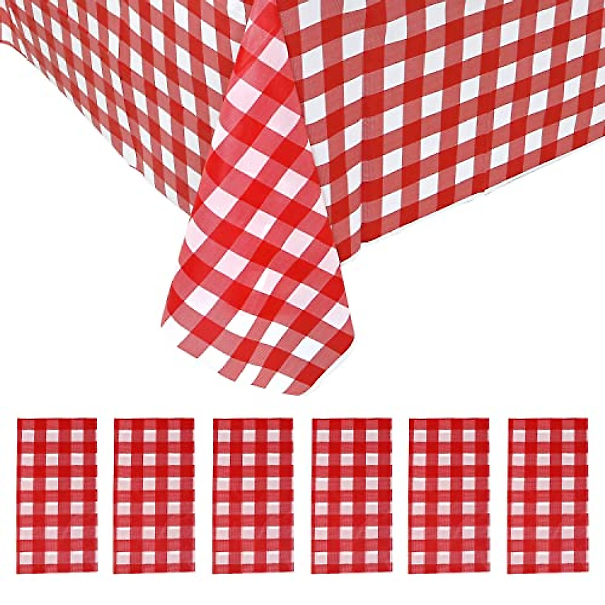 6 Pack Christmas Tablecloth Christmas Red Checkered Tablecloths Disposable Plastic Tablecloth for 8ft Long Rectangle Tables,108" X 54" Waterproof Covers for Christmas Party Decoration Supplies