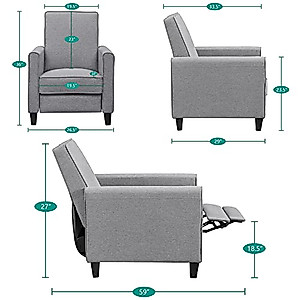 Landon Manual Pushback Recliner Chairs, Customizable Comfort in a Compact Design Reclining Chair, Small Recliners for Small Spaces with Adjustable Footrest, Linen Push Back Recliner Chair – Dark Gray