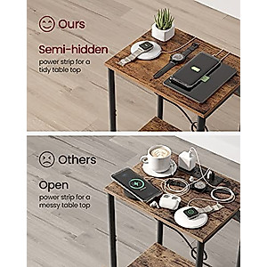 VASAGLE Side Tables with Charging Station, Set of 2 End Tables with USB Ports and Outlets, Nightstands for Living Room, Bedroom, Plug-in Series, Rustic Brown and Black ULET372B01