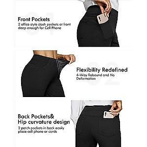 G4Free Fleece Lined Flare Yoga Pants for Women with Pockets Thermal Bootcut Dress Pants Winter Work Leggings (Black,L)