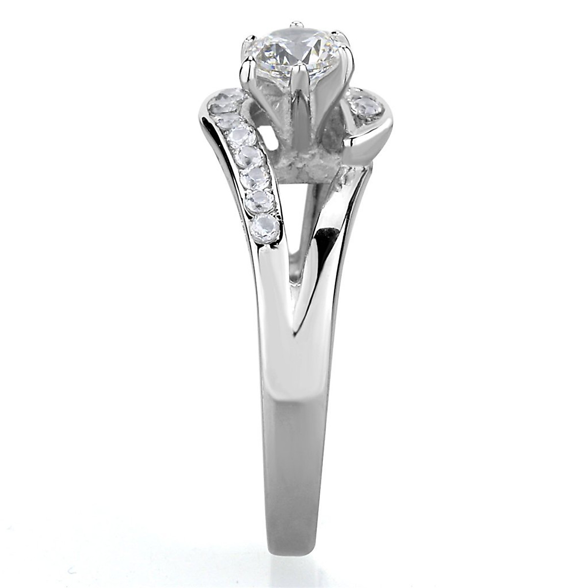 Marimor Jewelry .56 Carat Round Cut Zirconia High Polished Stainless Steel Engagement Ring Size 10