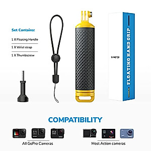 Sametop Floating Hand Grip Waterproof Handle Compatible with GoPro Hero 11, 10, 9, 8, 7, 6, 5, 4, Session, 3+, 3, 2, 1, Hero (2018), Fusion, Max, DJI Osmo Action Cameras (Yellow)