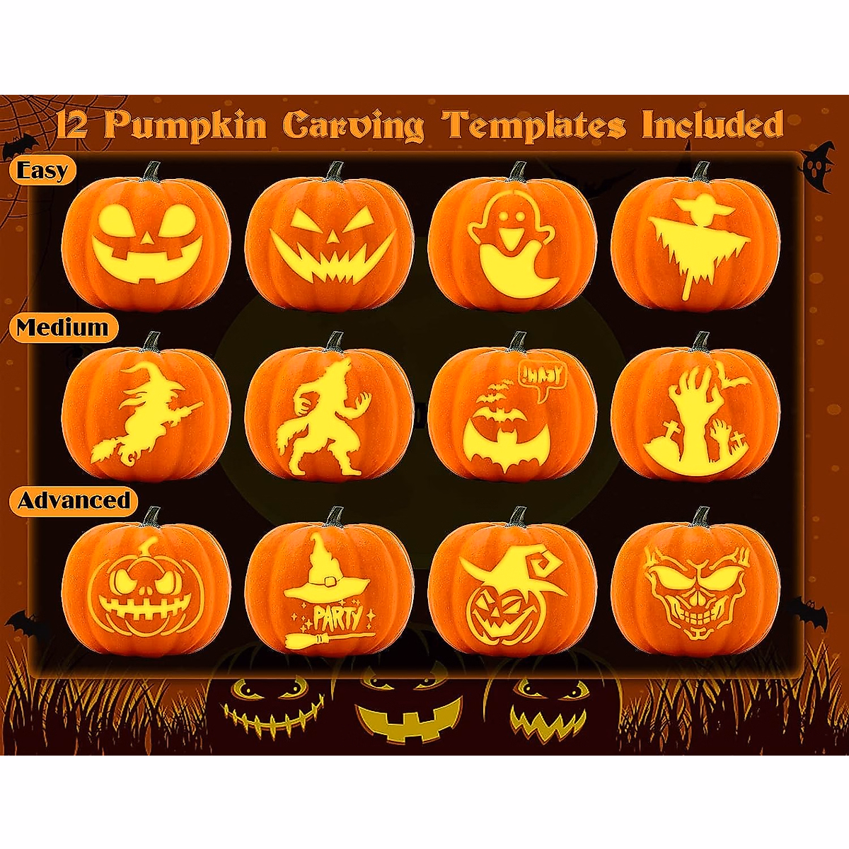 NESSTU Pumpkin Carving Kit with Stencils, 28 PCS Halloween Pumpkin Carving Tools, Professional Pumpkin Carving Set, Heavy Duty Stainless Steel Jack-O-Lanterns Pumpkin Carving Knife for Kids Adults