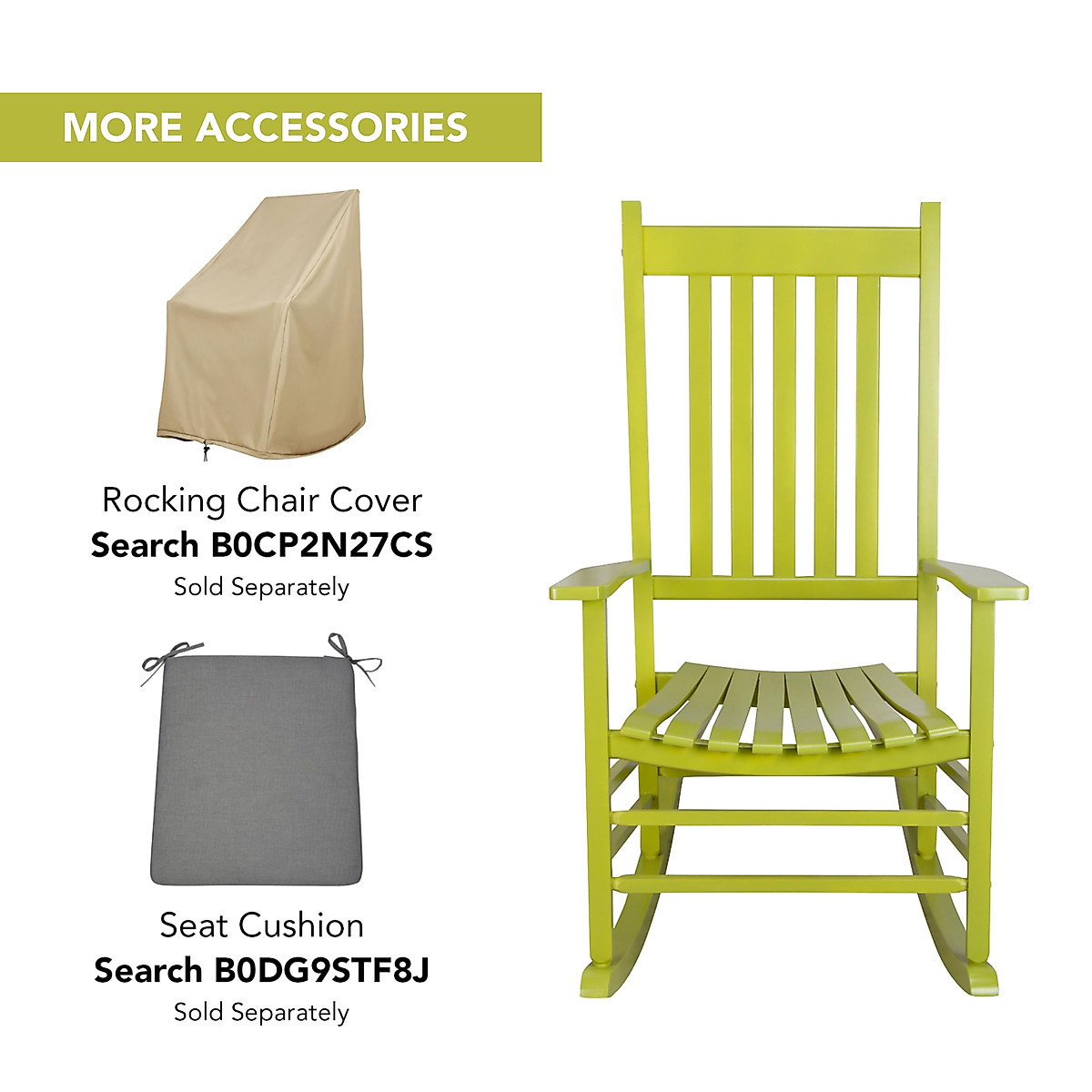 Shine Company Vermont Rocking Chairs, Outdoor Front Porch Rocker Set of 2, Lime