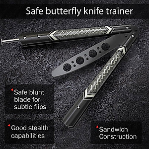 GOOD WORKER Butterfly Knife Trainer - Practice Balisong Butterfly Knives NOT Real NOT Sharp Blade - Black Dull Trick Butterfly - Butter Fly Training K14B