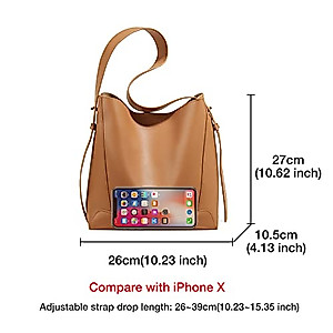 Leather Hobo Handbags for Women, Cowhide Leather Ladies Large Capacity Shoulder Bucket Purse and Handbags (Brown)