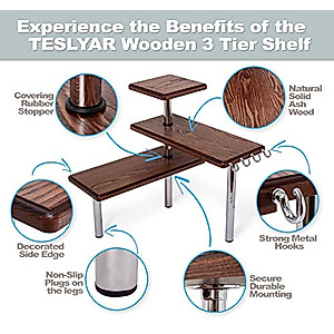 TESLYAR 3 Tier Corner Shelf Natural Solid Ash Wood Countertop Organizer Bookshelf Display Shelves Space Saving Rack for Living Room, Kitchen, Office