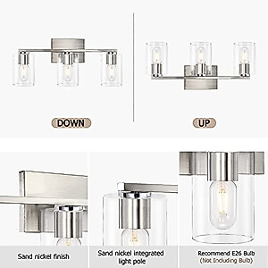 DRNANLIT 3-Light Vanity Light, Brushed Nickel Bathroom Lighting Fixtures Over Mirror, Modern Metal Wall Lights for Hallway Kitchen Bedroom Living Room