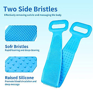 Silicone Bath Body Brush - Silicone Body Back Scrubber Lathers Well Bath Shower Towel Silicone Body Wash Scrubber (Blue)