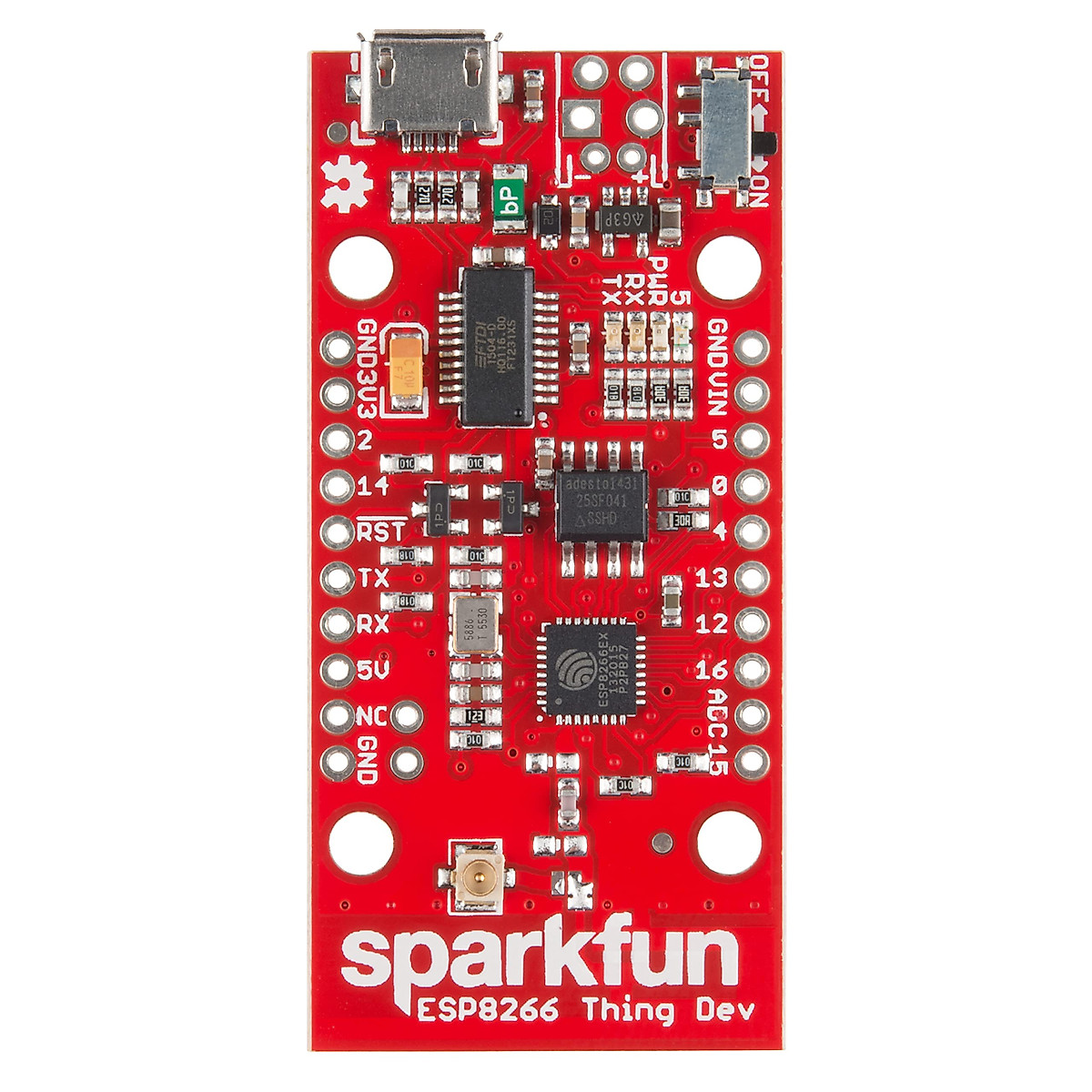 SparkFun ESP8266 Thing - Dev Board - WiFi-enabled microcontroller compatible with Arduino for Internet of Things WiFi Development On-board FTDI USB-to-Serial converter PCB trace antenna U.FL connector
