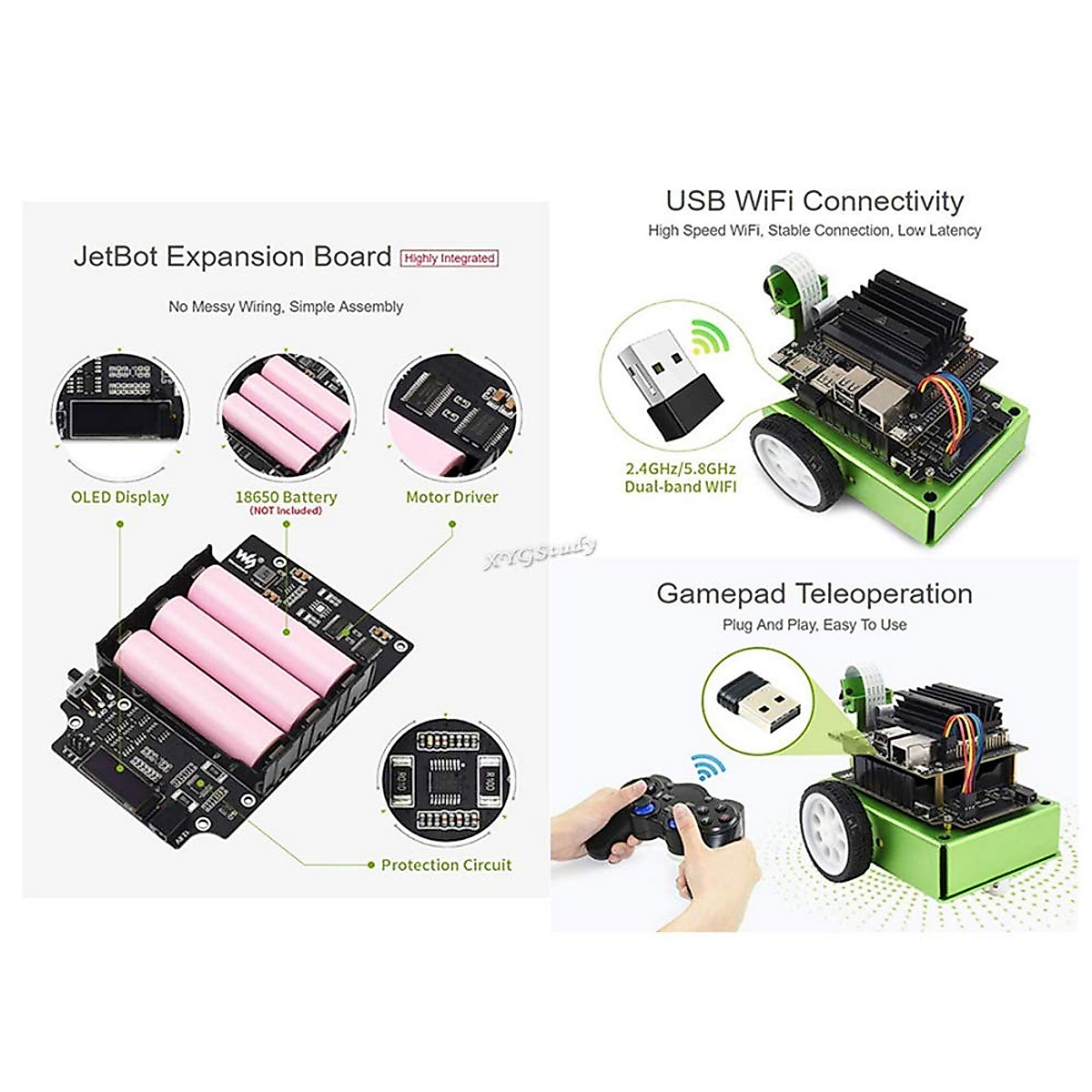 Add-ons Acce for Jetson Nano 2GB Developer Kit Only to Build AI Smart Robot JetBot with Front Camera Eye and ROS Nodes Code WiFi Wireless Facial Recognition Object Tracking Self Driving @XYGStudy