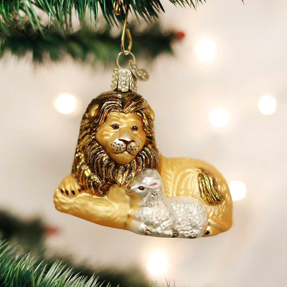 Old World Christmas Spiritual Gifts Glass Blown Ornaments for Christmas Tree Lion Lamb