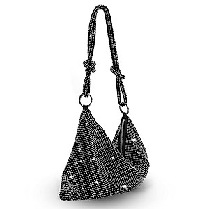 YUEARN Rhinestone Purse for Women, Sparkly Purse Evening Bag Bling Hobo Bag Shiny Silver Handbag for Clubs & Parties