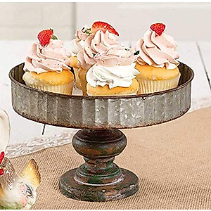 Colonial Tin Works Corrugated Galvanized Metal Serving Tray Stand Kitchen Supplies, 9.5" diameter x 6" tall x 1.5" deep, Gray