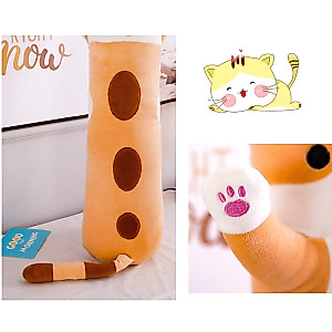 WUYU Lovely Plush Cat Doll Cute Cartoon Soft Stuffed Kitten Pillow Long Throw Sleeping Pillow Doll Toy Gift for Kids Girlfriend Multiple Size (Brown,50cm/19.6in)