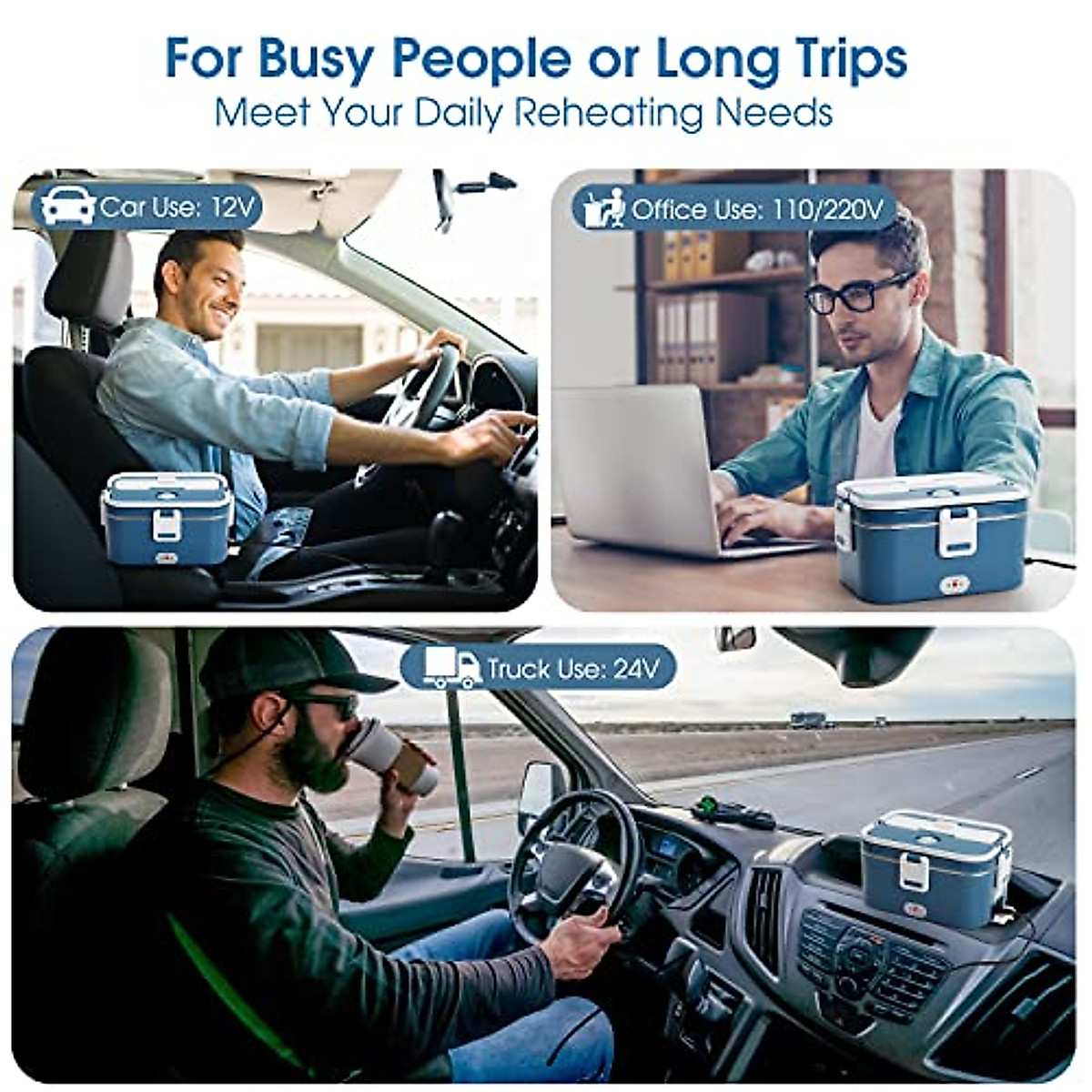 Kabbas Electric Lunch Box Food Heater 70W Leakproof Portable Heated Lunch Boxes for Adults Car Truck Work, Portable Microwave, 12/24V&110/220V Self Heating Lunch Box with 1.8L Removable Container