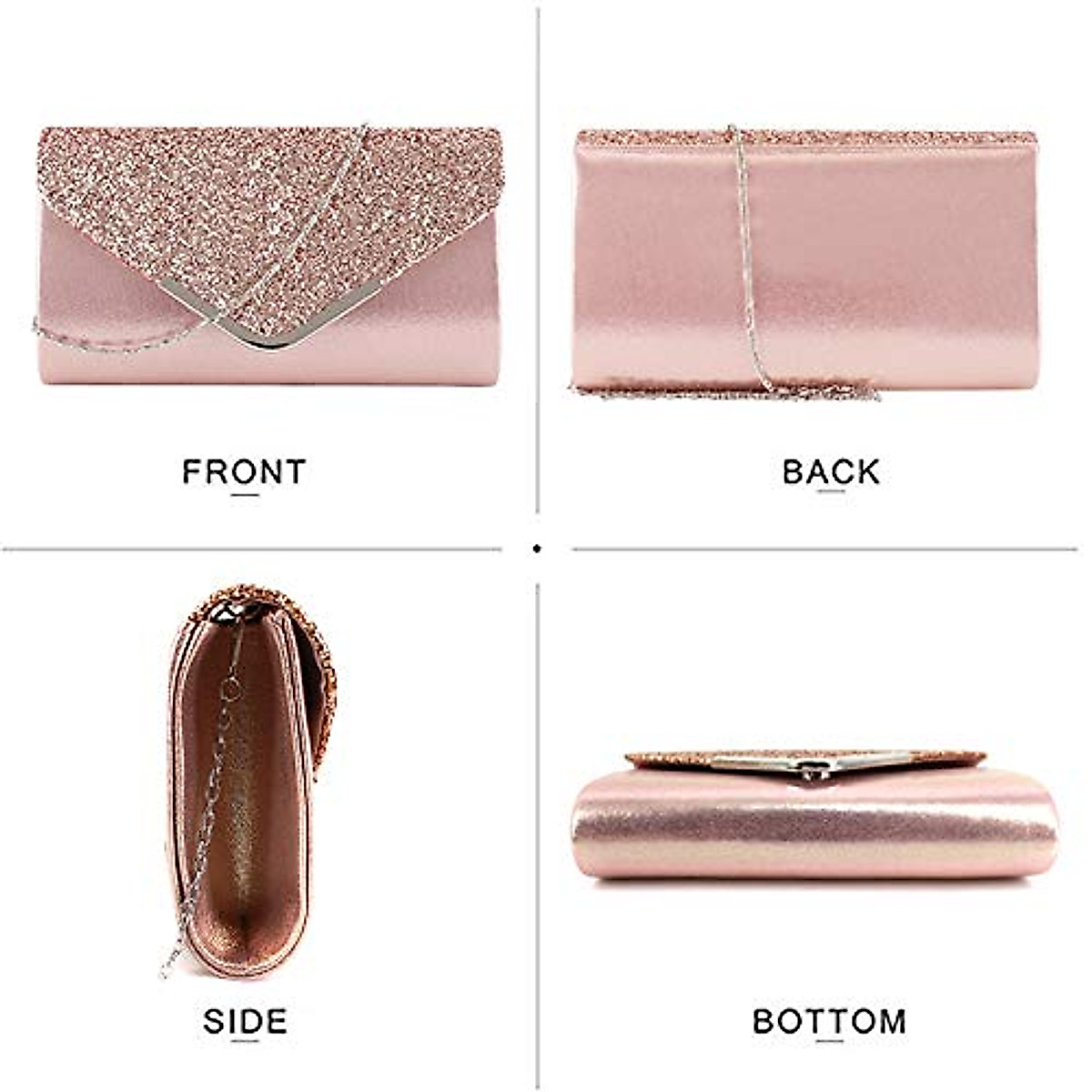 Danse Jupe Women Shiny Sequin Evening Purse Envelope Clutch Bag Crossbody Chain Bag for Wedding Party Pink