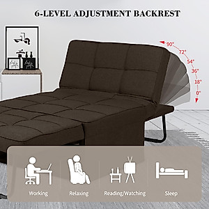 Ainfox Sofa Bed, 4 in-1 Sleeper Chair Bed Multi-Function Folding Convertible Couch Chair Ottoman Bed for Apartment, Small Space (Dark Brown)