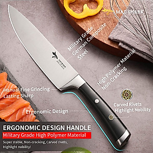 MAD SHARK Pro Kitchen Knife, 8 Inch Premium Chef Knife, German High Carbon Stainless Steel Ultra Sharp Chef's Knife with Ergonomic Handle & Gift Box, Perfect for Chopping Meat, Fish, Fruit, Vegetable