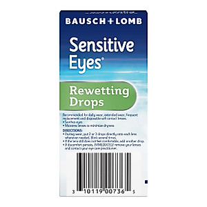 Bausch & Lomb Sensitive Eyes Contact Lens Solution, for Rewetting Soft Contact Lenses, 0.5 Fl Oz