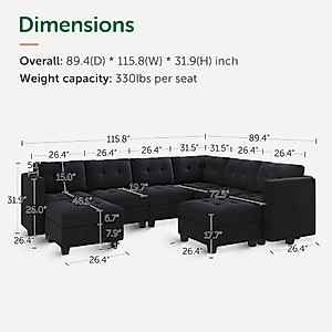 HONBAY Modular Sectional Sofa with Storage Ottomans Oversized U Shaped Couch with Chaises 8-Seater Sectional Sofa for Living Room, Black