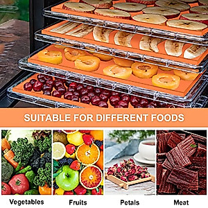 Silicone Dehydrator Sheets Kit with Kitchen Silicone Pot, 6PCS Fruit Roll Sheet High Temperature Reusable Silicone Tray Compatible with Cosori CP267-FD for Jerky, Fruit, Herbs, Meat, Vegetable