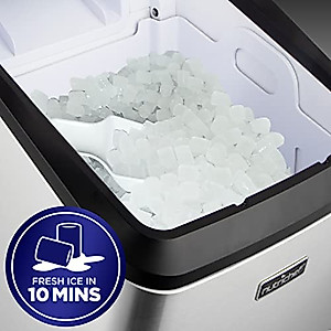 NutriChef Countertop Nugget Ice Maker Machine - Electric Nugget Ice Maker Countertop with Ice Scoop and Basket, Includes Rear-Mounted Hose Drainage, Compact, Convenient, and Incredibly Fast - NCICNUG