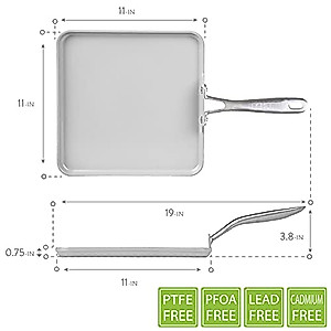 TECHEF - CeraTerra Ceramic Nonstick Square Griddle Pan (PTFE and PFOA Free Ceramic Exterior & Interior), Oven & Dishwasher Safe, Made in Korea, Grey/Silver (Griddle Pan)