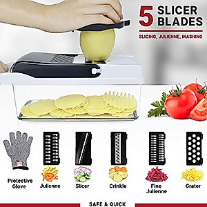 Vegetable Chopper 25 in 1 Multifunctional Onion Chopper Dicer, Spiralizer for Veggie, Mandoline Slicer, Salad Food Chopper with Container, Potato Slicer, Tomato Dicer, Crinkle Cutter, 13 Blades