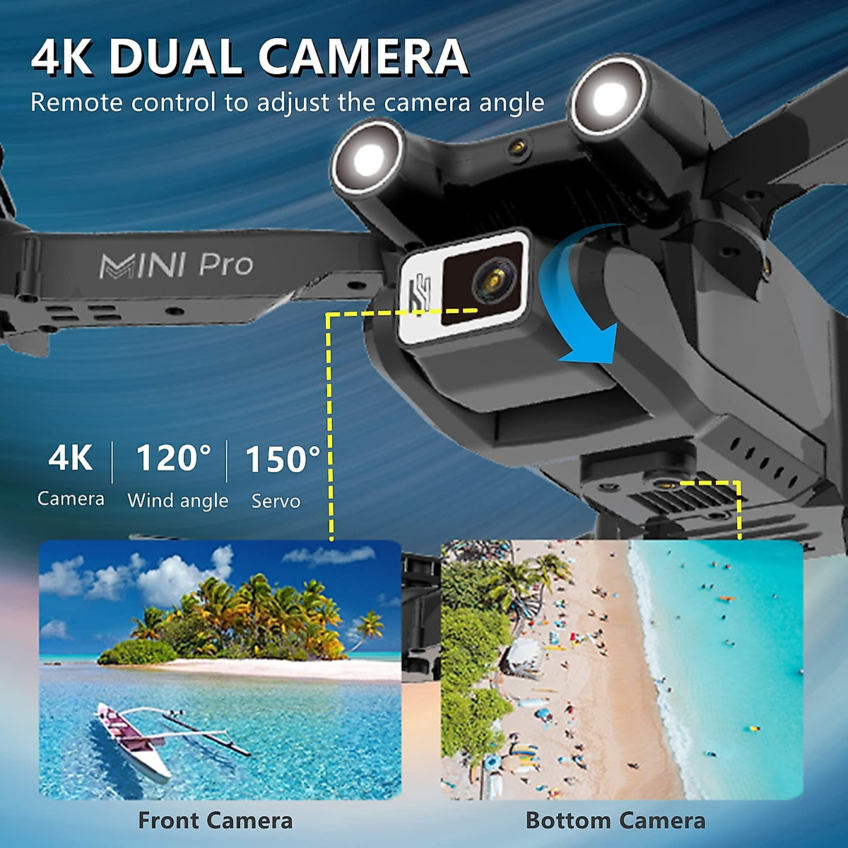 FPV Drone with Camera for Adults Kids Beginners,Foldable RC Quadcopters Drones with 4k Dual Camera ,Optical Flow Positioning, 360°Smart Obstacle Avoidance, APP Control, One-click Take-off and Landing,Gesture and voice control,2 Batteries