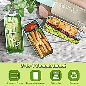 27 PCs Bento Box Lunch Box Kit, Stackable 3-in-1 Compartment Japanese Lunch Box Set w/ Soup Cup Sauce Can, Spoon Fork, Cake Cups, Fruit Picks, Snack Bags, Leakproof Lunch Container for kids and Adults