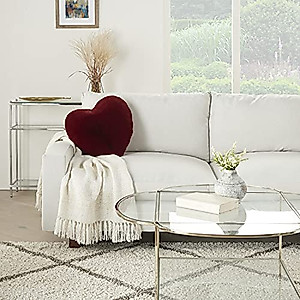 Mina Victory Deep Red Modern Faux Rabbit Fur Heart 18"X18" Throw Pillow