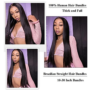 QIYING 10A Straight Bundles Human Hair 18 20 22 Inch Brazilian Straight Hair Bundles 100% Unprocessed Virgin Straight Human Hair Weave 3 Bundles Deals 1B Black