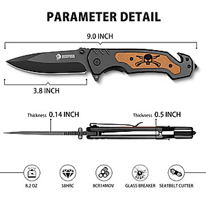 NedFoss Knifes Pocket Knives for Men, Folding Pocket Knife with Glass Breaker, Seatbelt Cutter, G10 Handle, Thumb Stud for Emergency Rescue, Household, Workshop (FA18)