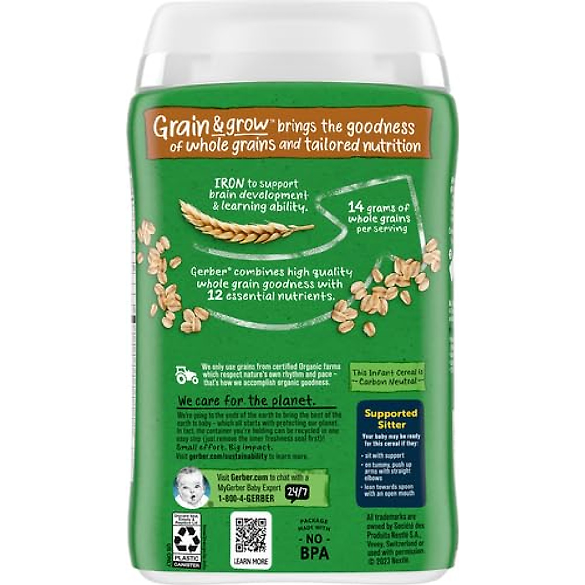 Gerber Baby Cereal Organic 1st Foods, Grain & Grow, Oatmeal, 8 Ounces