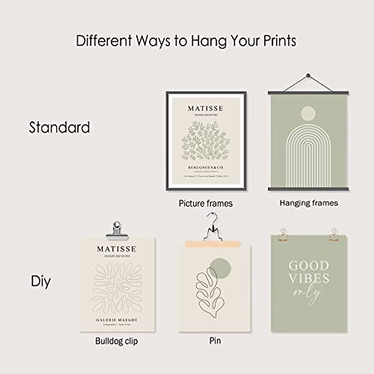 Sage Green Matisse Wall Art Prints, Abstract Matisse Wall Art Exhibition Posters, Minimalist Women Body Line Art Leaf Boho Art Prints, Matisse Paintings Pictures for Aesthetic Room,Bedroom, Living Room, Gallery Wall Decor（8x10inch, Unframed)