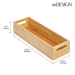mDesign Bamboo Kitchen Cabinet & Fridge Drawer Organizer Tray with Handle - Storage Bin for Cutlery, Serving Spoons, Cooking Utensils, Gadgets - Natural Wood Finish