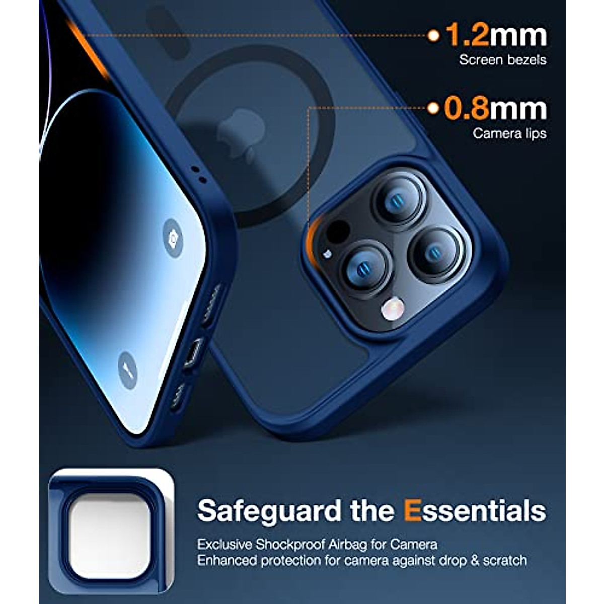 TORRAS Magnetic Guardian Designed for iPhone 14 Pro Max Case Military Grade Drop Tested Compatible with MagSafe Slim Translucent Matte Phone (6.7"), Navy Blue