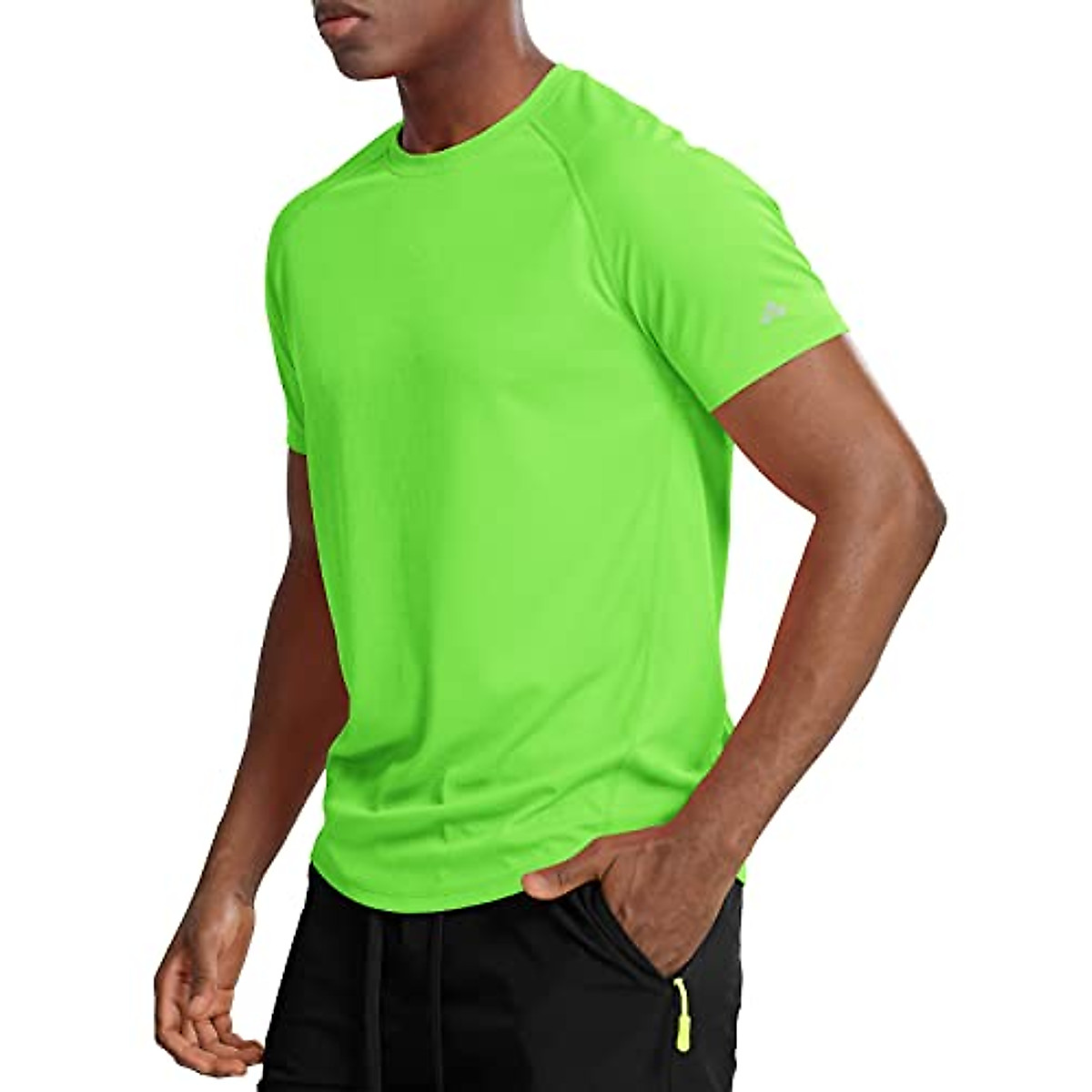 Zengjo Quick Dry Shirts for Men Athletic Performance Short Sleeve Light Weight(Neon Green,S)