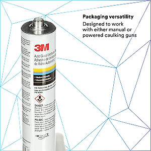3M Auto Glass Urethane Windshield Adhesive, 08693, Medium Viscosity, High-Strength, Fast-Curing, 310 mL/10.5 fl oz Cartridge , Black