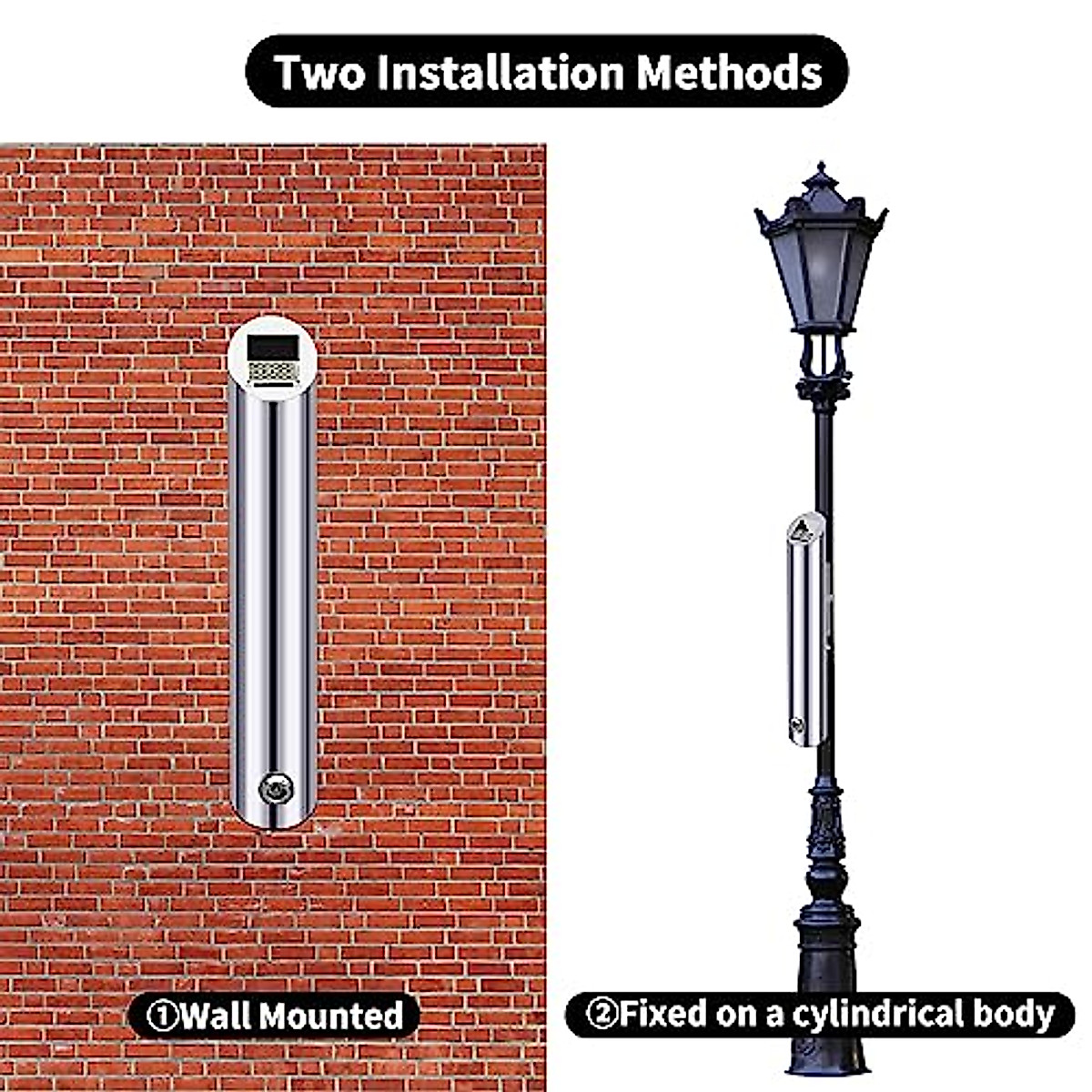 AIWFL 3.15x18.9 in Wall Mounted Large Trash Bin Outdoor/Indoor Trash Cans Holder Waste Containers Ash Bin w/Key (Silver)