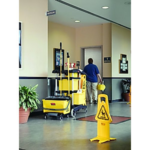 Rubbermaid Commercial Products High-Capacity Janitorial Cleaning Cart with Bins, Black, Zippered Vinyl Bag and Wheels, Transport Cleaning Supplies in School/Facility