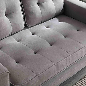 Mdhitsox Modern Full Size Futon Sofa with Pull Out Couch Bed, 3-in-1 Convertible Sleeper Sofa Bed with 2 Side Pockets and Pillows, 55" Velvet Loveseat Sofa Couch Bed for Living Room (Light Gray)