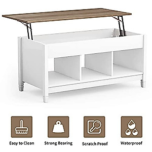 Tangkula Wood Lift Top Coffee Table, Modern Coffee Table w/Hidden Compartment and Open Storage Shelf for Living Room Office Reception Room, Lift Coffee Table (White)