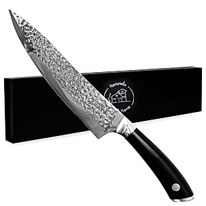 HACIENDA ART & HOME Chef Knife 8 Inch, Hammered Steel, Ultra Sharp Professional High Carbon Stainless Steel Knife for Home & Restaurant, Gift Quality Box – Perfect for Home, Chefs, and Gifts