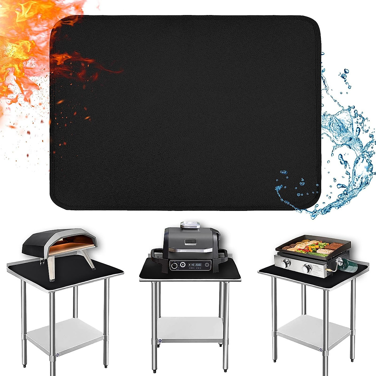 Amerbro 24 x 31in Fireproof Grill Mats for Outdoor Tabletop Grill to Protect Your Grill Table - Heat Resistant Grill Table Mat - Waterproof & Oilproof BBQ Mat - Black (1mm)