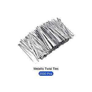 METALLIXITY Metallic Twist Ties (4x80mm/0.16"x3.15") 2000Pcs, Plastic Reusable Bag Twist Ties - for Bread Candy Coffee Bags Party Cello, Silver