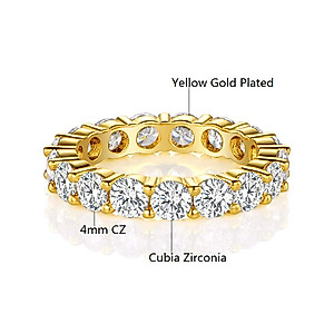 MDFUN 18K Yellow Gold Plated 4.0 Round Cubic Zirconia Eternity, Engagement, Wedding Band Ring for Women (6)